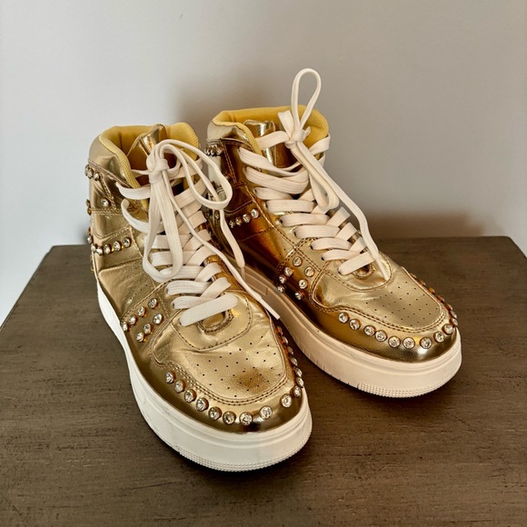 Azalea Wang | Shoes | Gold Hightop Sneakers With Rhinestone Accents ...